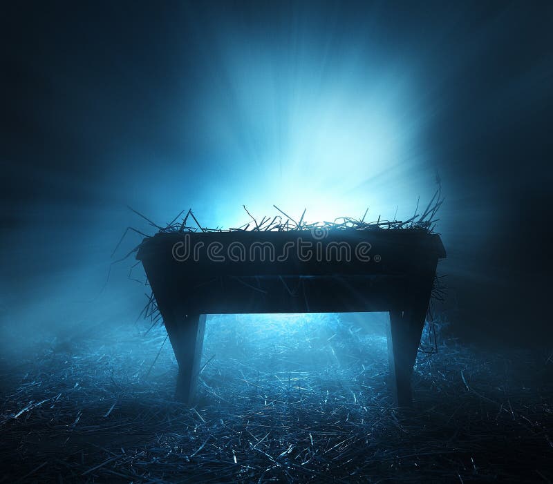 Manger at night stock photo. Image of nativity, straw - 60387416