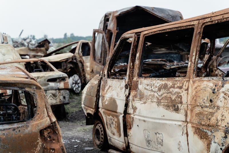Mangled Car Bodies after Destruction by Russian Artillery in Ukraine ...