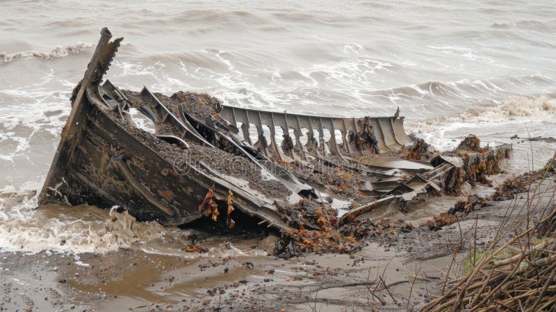 The Mangled Debris of a Shipwreck is Tered on the Shore a Grim Reminder ...
