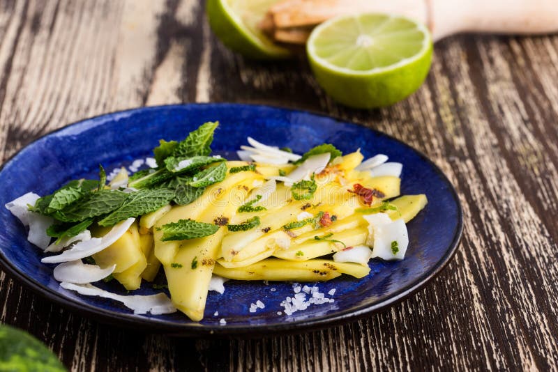 Mango Appetizer with Coconut and Chilli Stock Image - Image of grilled ...