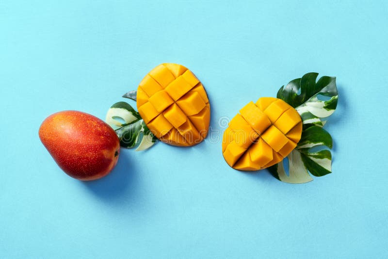 Mango Background Design Concept. Top View Diced Fresh Mango Fruit on ...