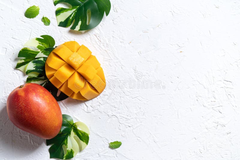 Mango Background Design Concept. Top View Diced Fresh Mango Fruit on ...