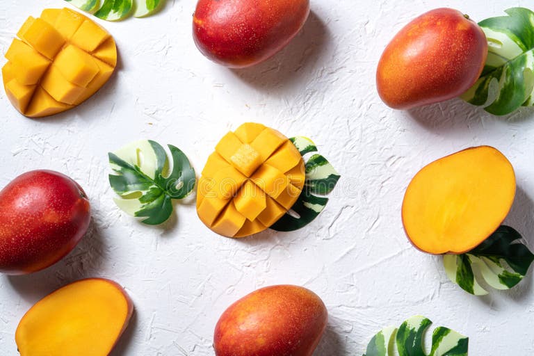 Mango Background Design Concept. Top View Diced Fresh Mango Fruit on ...