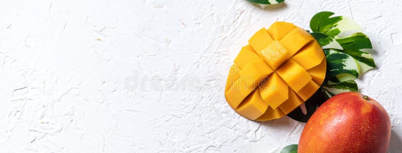 Mango Background Design Concept. Top View Diced Fresh Mango Fruit on ...