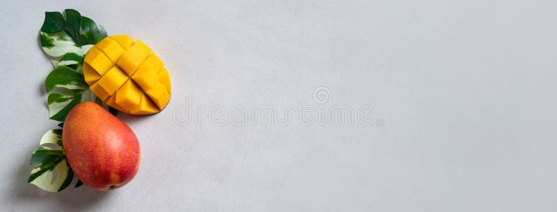 Mango Background Design Concept. Top View Diced Fresh Mango Fruit on ...