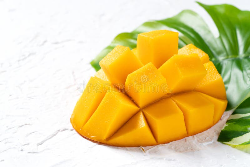 Mango Background Design Concept. Top View Diced Fresh Mango Fruit on ...