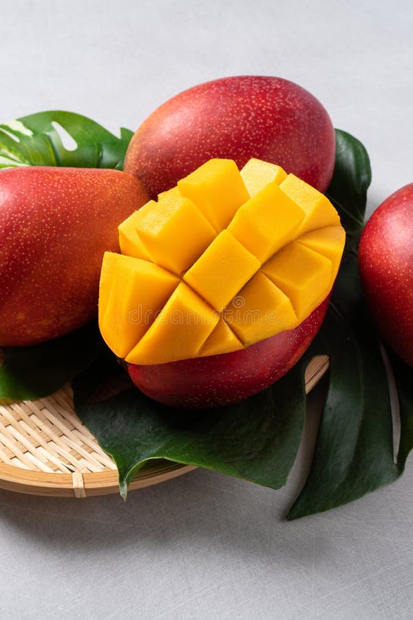 Mango Background Design Concept. Top View Diced Fresh Mango Fruit on ...