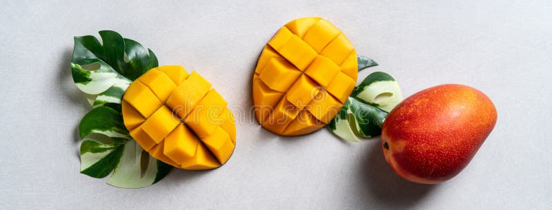 Mango Background Design Concept Top View Diced Fresh Mango Fruit On