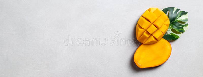 Mango Background Design Concept. Top View Diced Fresh Mango Fruit on ...