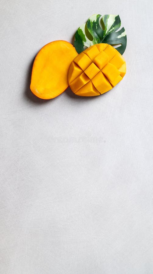 Mango Background Design Concept. Top View Diced Fresh Mango Fruit on ...