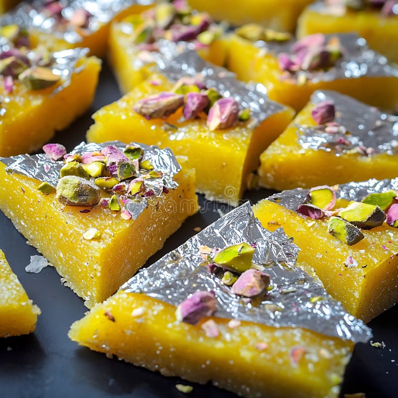 Mango Barfi with Silver Foil and Pistachios Stock Illustration ...