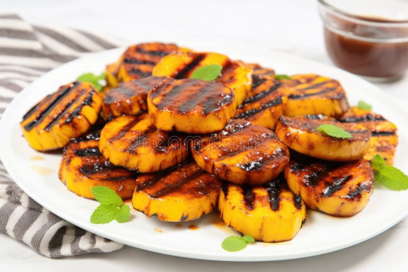 Mango Bbq Grilled Plantains on a White Plate Stock Photo - Image of ...