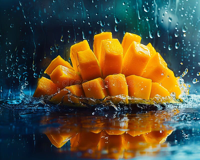 A Mango is Being Splashed by Water Stock Photo - Image of reflection ...