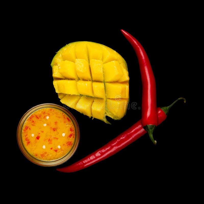 Mango on Black. Chili on Black. Mango Chili Sauce Stock Photo - Image ...