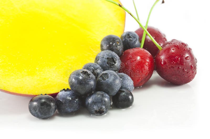 Mango, Blackberries and Cherries Stock Photo - Image of macro, dessert ...