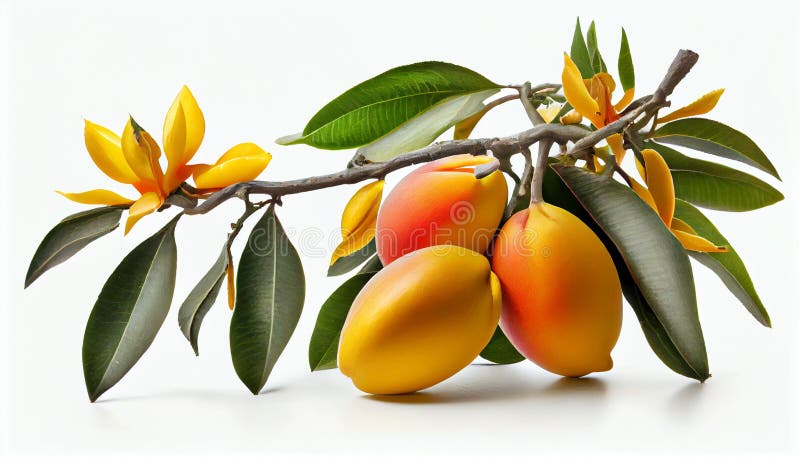 Mango on a Branch Isolated on White Background Stock Photo - Image of ...