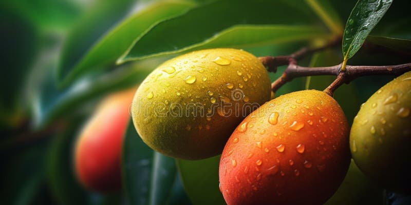Mango Branch, Ripe Mango Close-up. Generative AI Stock Illustration ...