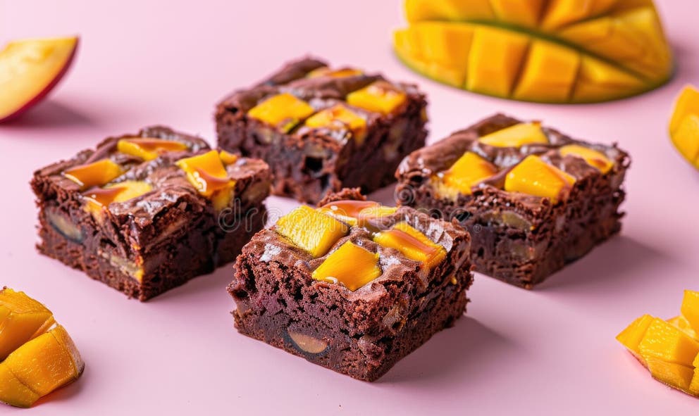Mango and Caramel Brownies on a Pale Pink Backdrop Stock Image - Image ...