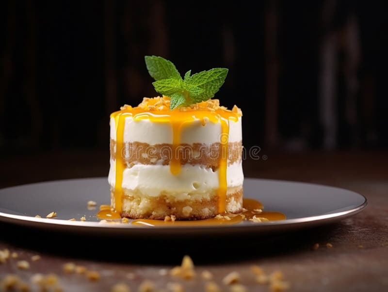 A Mango Cheesecake with a Blur Background Stock Illustration ...