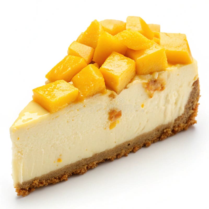 Mango Cheesecake Slice Isolated on White Background Stock Illustration ...