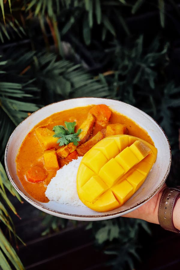 Delicious Mango Chicken Curry with Rice Stock Photo - Image of plate ...