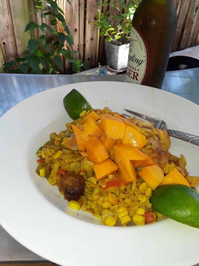 Mango Chicken and Rice with a Hint of Lime Stock Photo - Image of ...