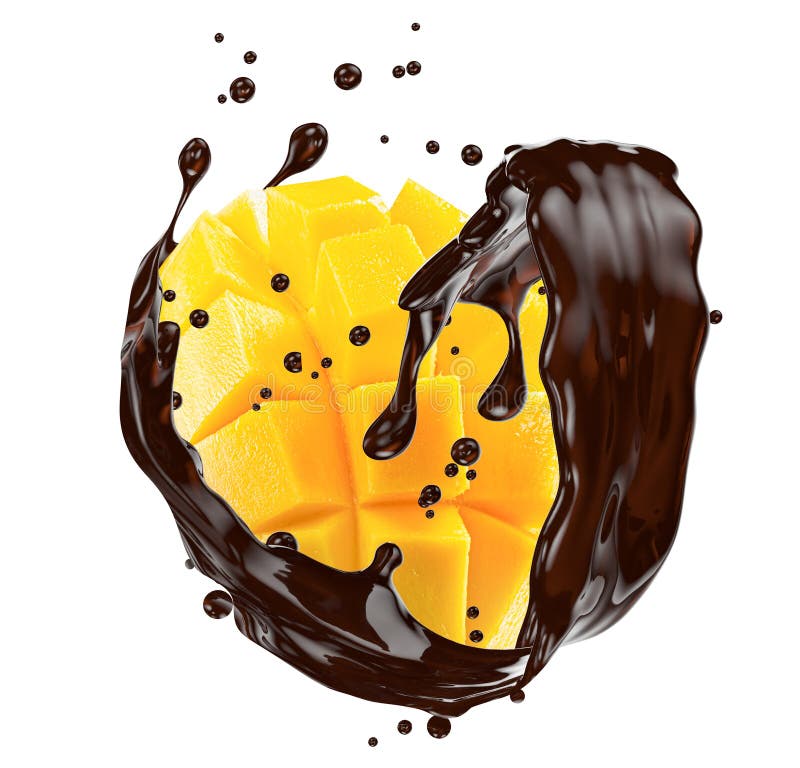 Mango with Chocolate Splash Isolated on a White Background Stock ...