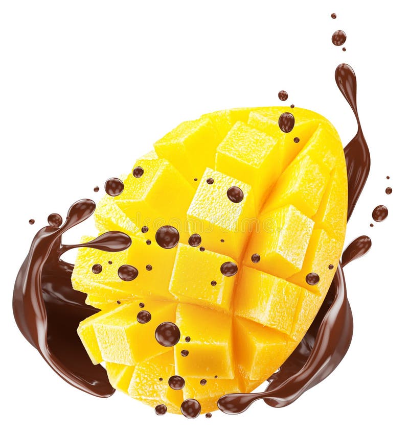 Mango with Chocolate Splash Isolated on a White Background Stock ...