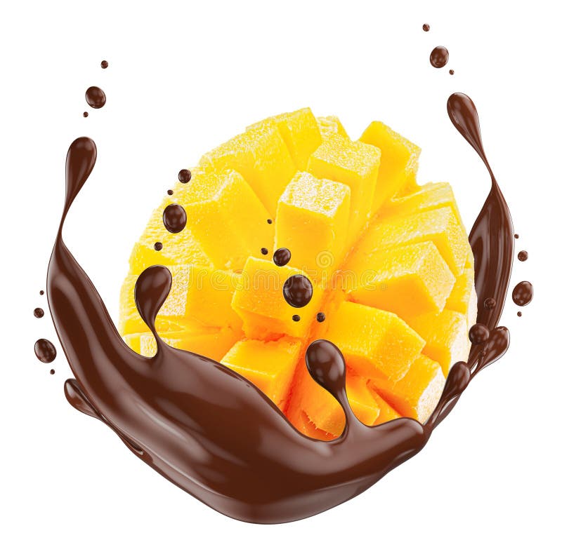 Mango in Chocolate Splash Isolated on a White Background Stock ...