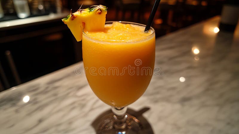 Mango Coconut Colada with Pineapple Wedge Garnish. Stock Image - Image ...