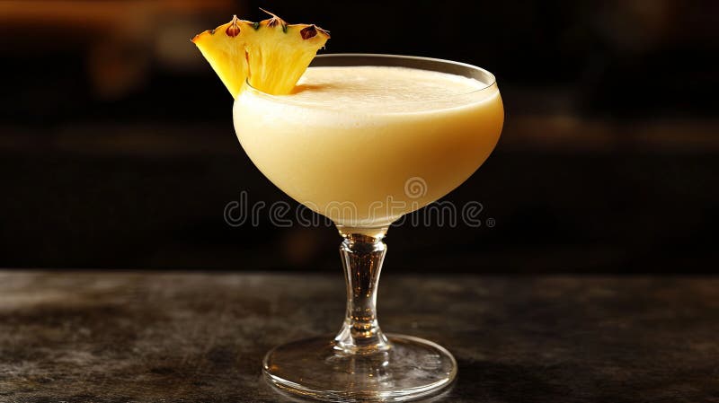 Mango Coconut Colada with Pineapple Wedge Garnish. Stock Image - Image ...
