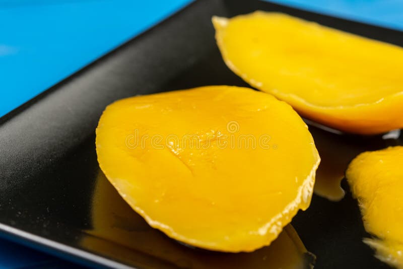 Mango Compote Served on the Plate with Fork Stock Image - Image of ripe ...