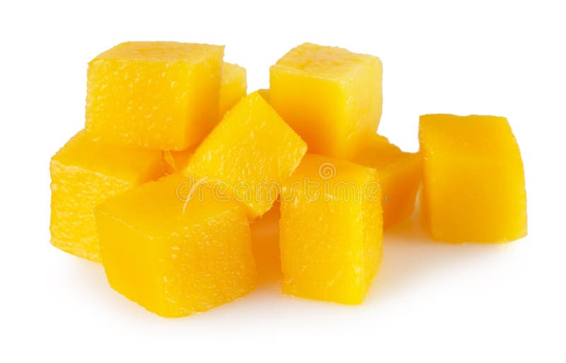 Mango Cube Slices Isolated on the White Background Stock Photo - Image ...