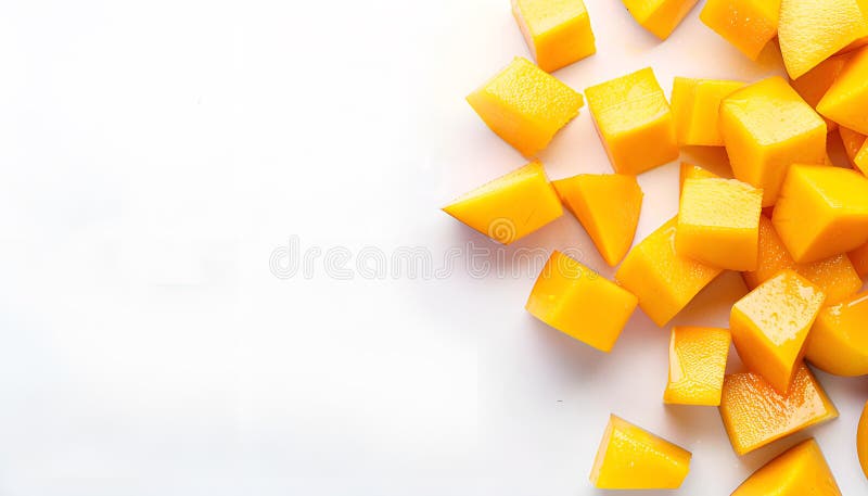 Mango Cube Slices Isolated on White Background Stock Photo - Image of ...
