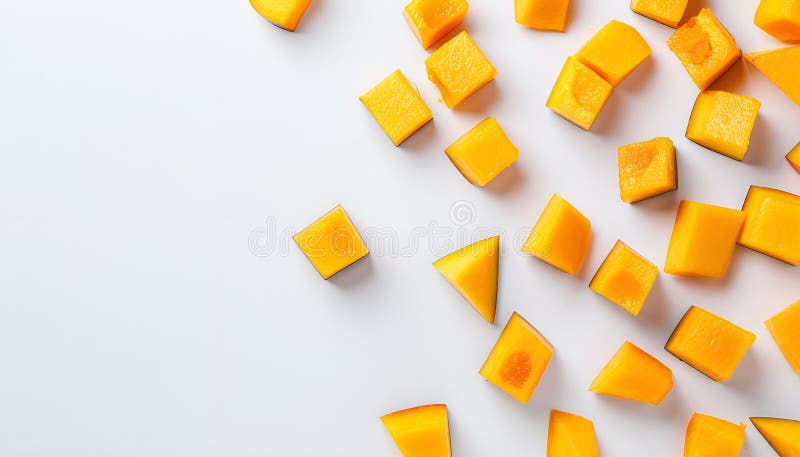 Mango Cube Slices Isolated on White Background Stock Photo - Image of ...