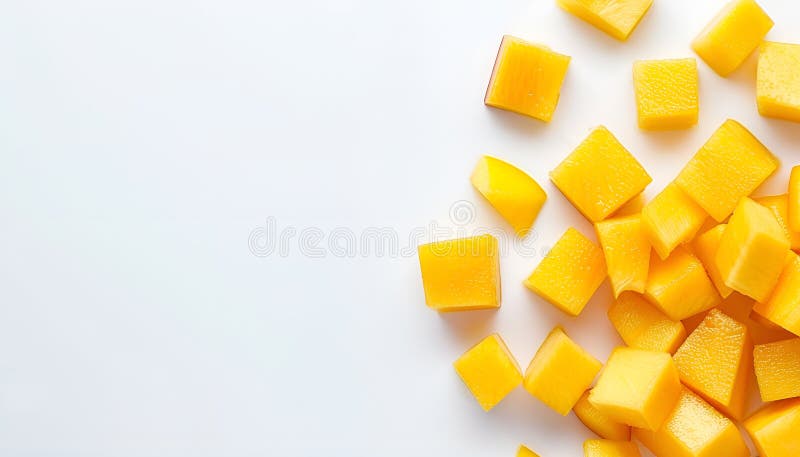Mango Cube Slices Isolated on White Background Stock Photo - Image of ...