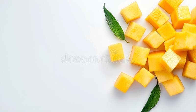 Mango Cube Slices Isolated on White Background Stock Photo - Image of ...