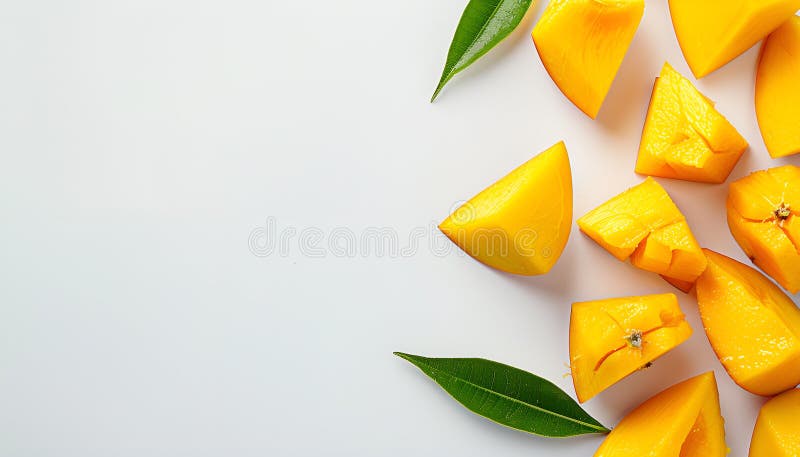 Mango Cube Slices Isolated on White Background Stock Image - Image of ...