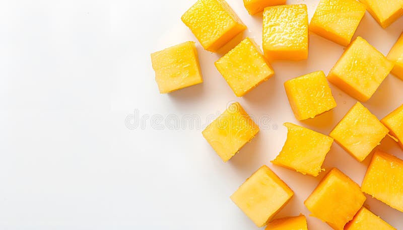 Mango Cube Slices Isolated on White Background Stock Photo - Image of ...