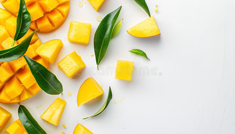 Mango Cube Slices Isolated on White Background Stock Image - Image of ...