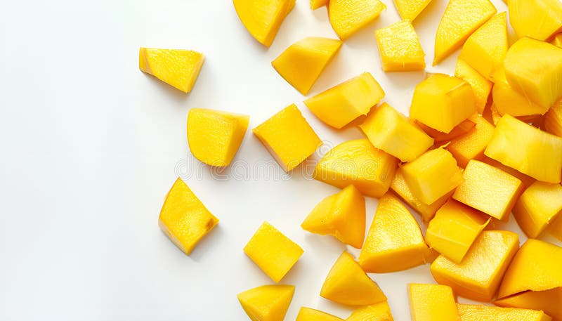 Mango Cube Slices Isolated on White Background Stock Image - Image of ...