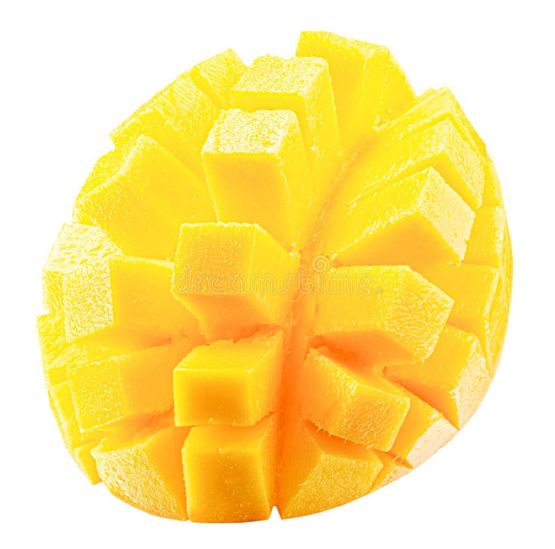 Mango Cube Slices Isolated on a White Background. Clipping Path Stock ...