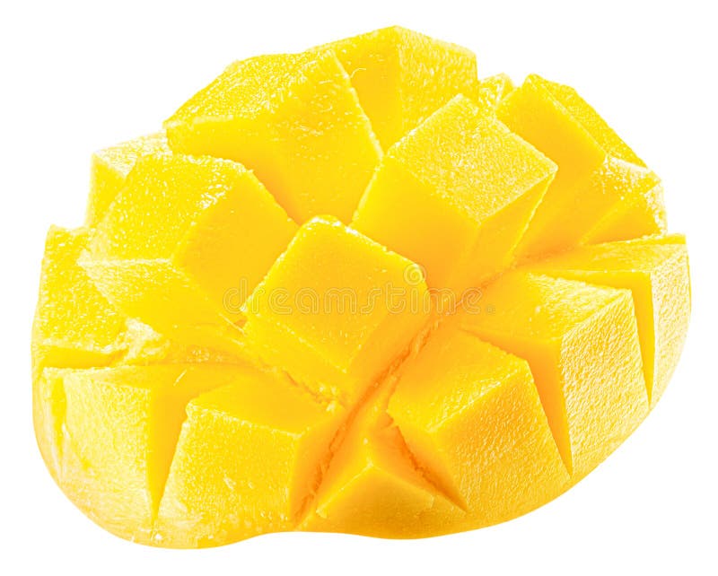 Mango Cube Slices Isolated on a White Background. Clipping Path Stock ...