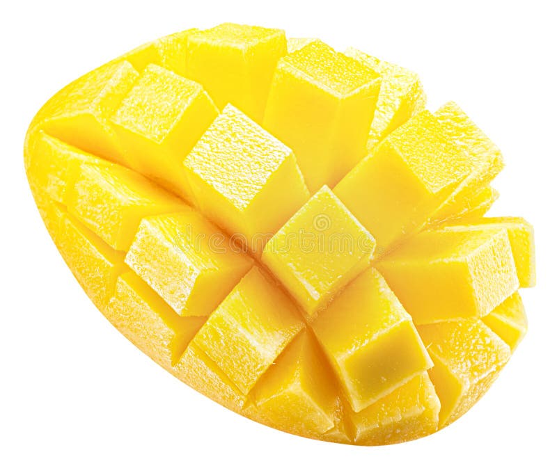 Mango Cube Slices Isolated on a White Background. Clipping Path Stock ...