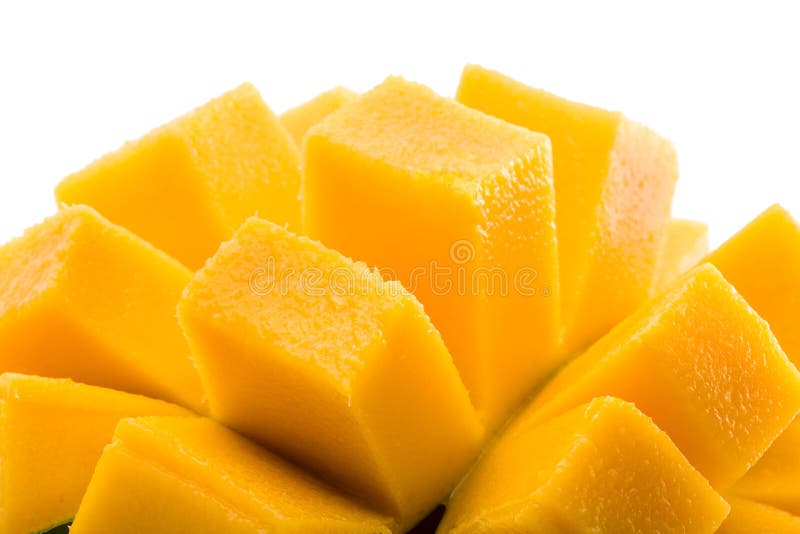 Mango Cubes / Slices Close Up Isolated on White / Macro Stock Photo ...