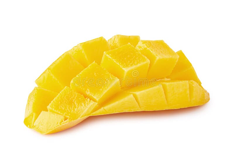 Mango Cubes and Slices Isolated on White Background Stock Image - Image ...