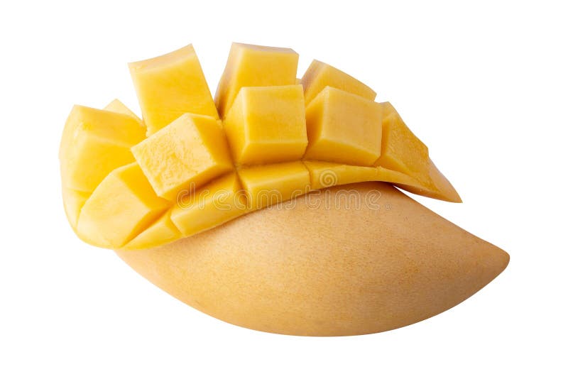 Mango Cubes and Slices Isolated on White Background Stock Image - Image ...