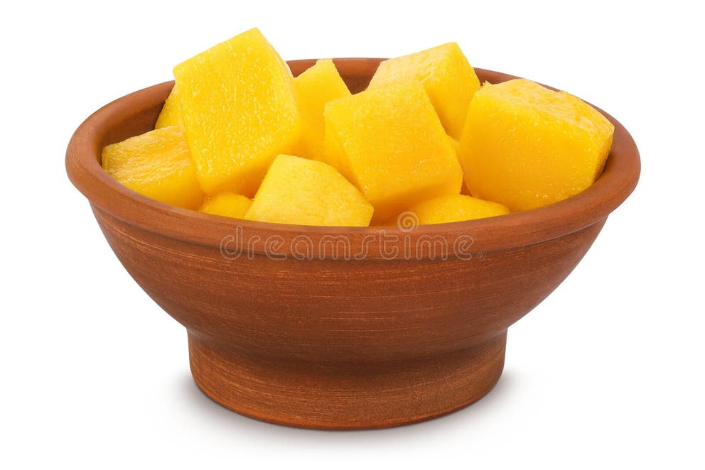 Mango Diced in Ceramic Bowl Isolated on White Background with Full ...