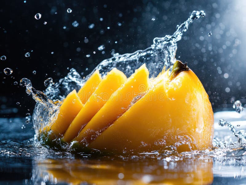 Mango Drops Splashing Water Stock Photo - Image of transparent, falling ...