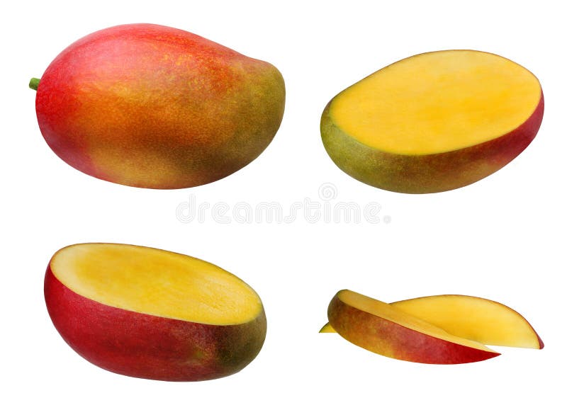 Mango Entero Y Mitad Aislada En El Fondo Blanco Foto de archivo ...